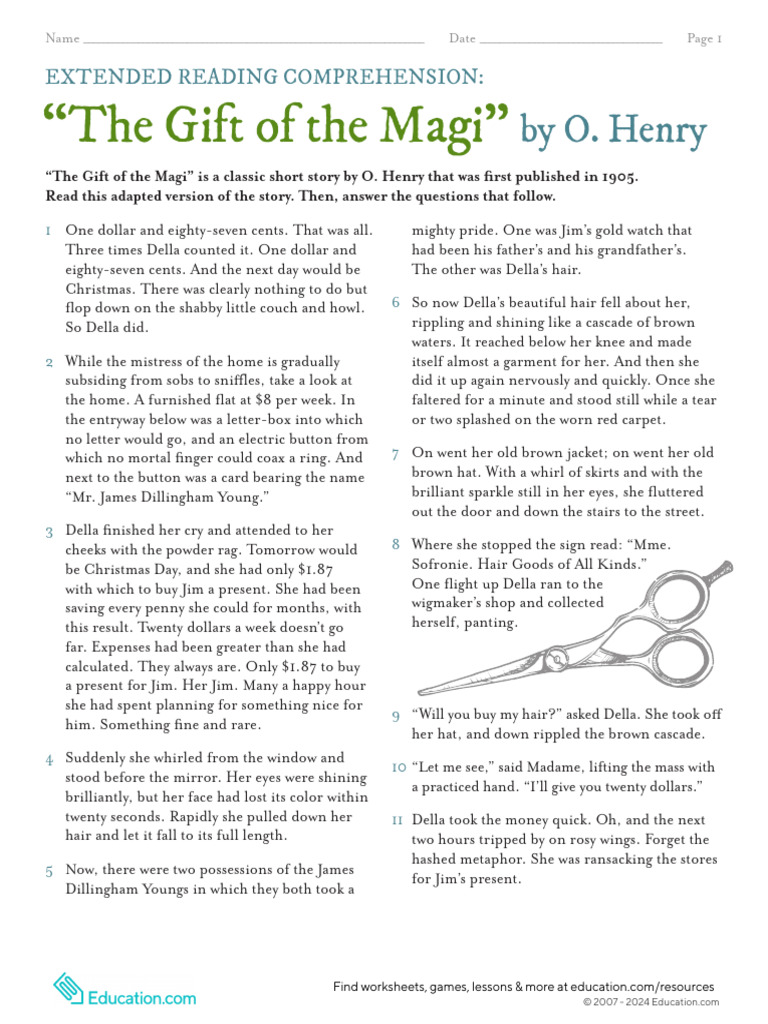 Reading Comprehension The Gift of The Magi | PDF