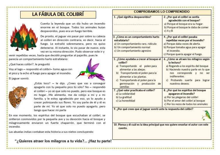 Lectura La Fabula Del Colibrí | PDF