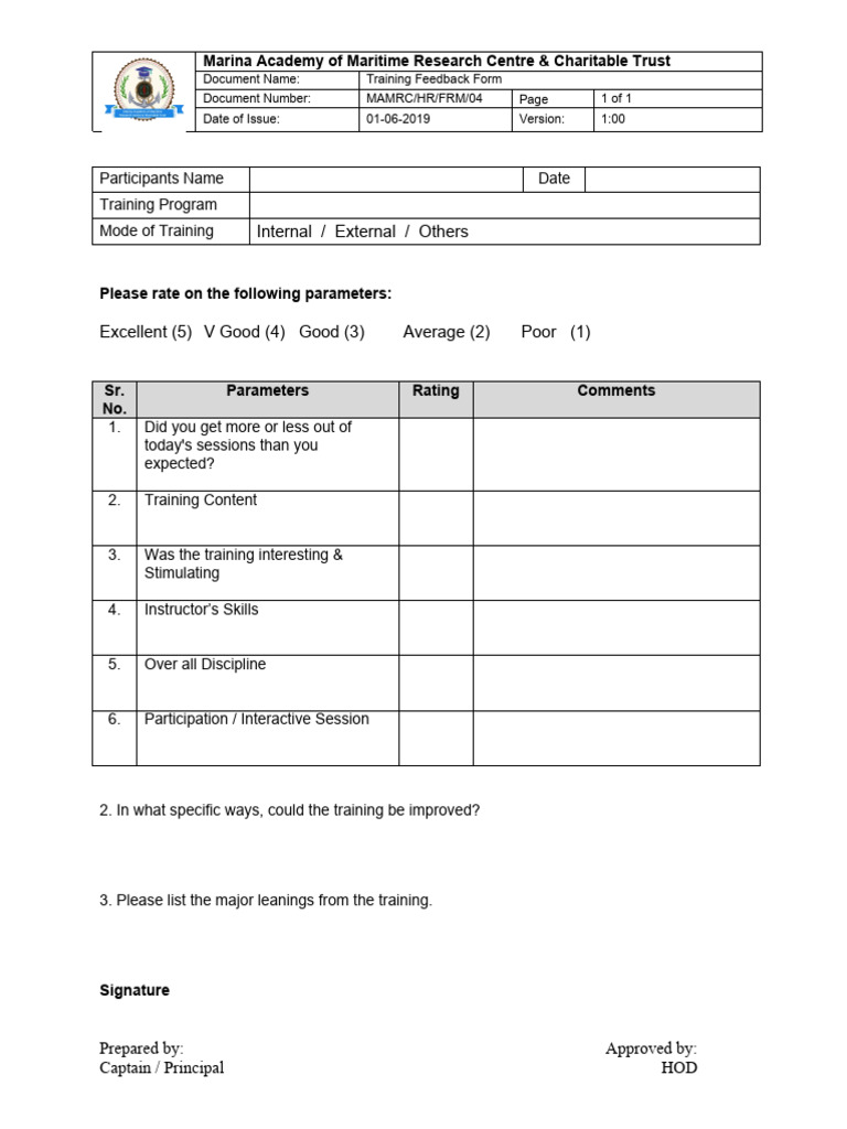 04 - FRM - Training Feedback Form | PDF