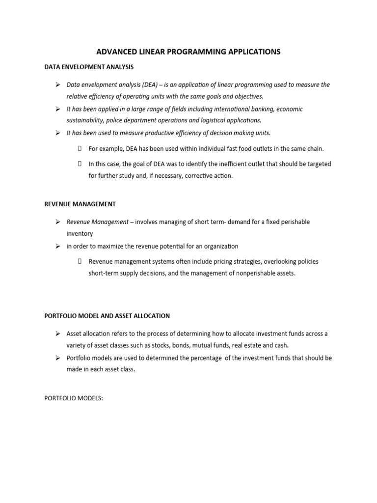 Module-3.-Advanced-Linear-Programming-Applications | PDF | Supply Chain | Asset Allocation