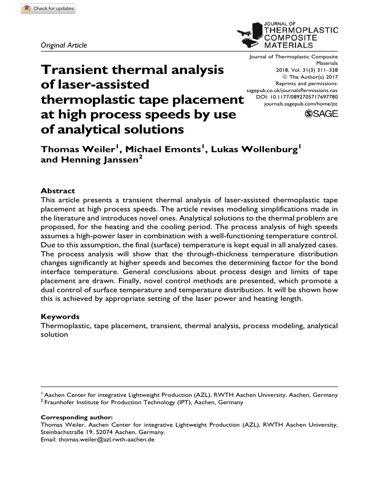Weiler Et Al 2017 Transient Thermal Analysis of Laser Assisted ...