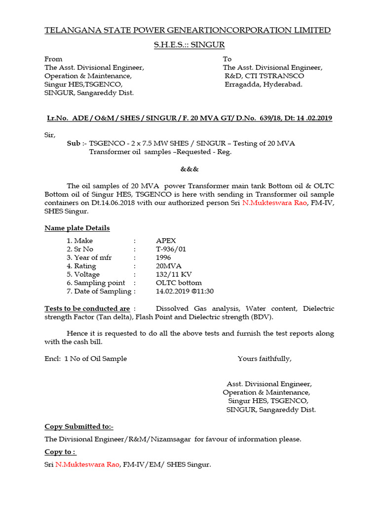 Transformer Oil Testing - Authorization | PDF | Power (Physics ...