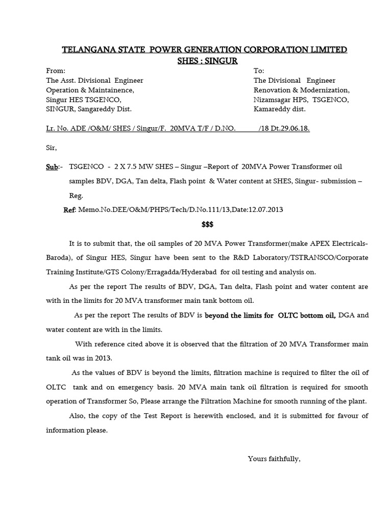 Transformer Oil Testing Report | PDF | Technology & Engineering