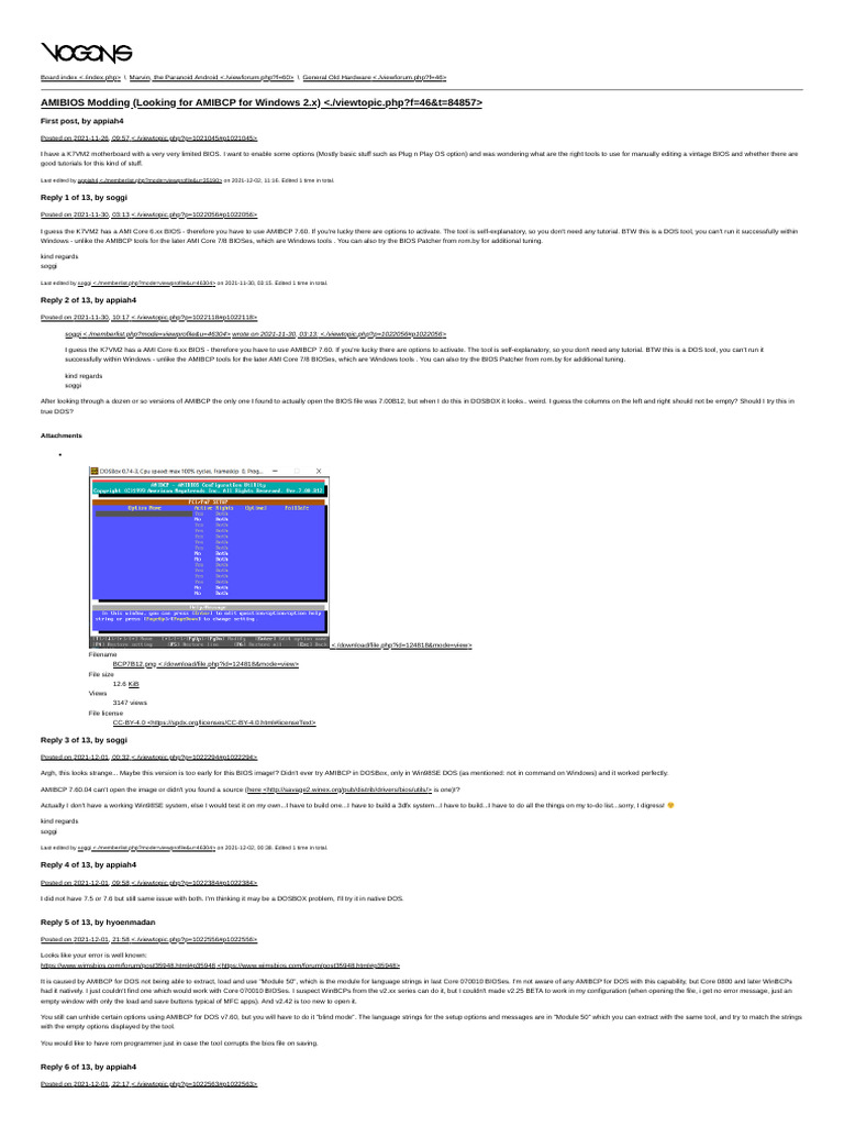 AMIBIOS Modding (Looking For AMIBCP For Windows 2.x) - VOGONS | PDF | Bios | Dos