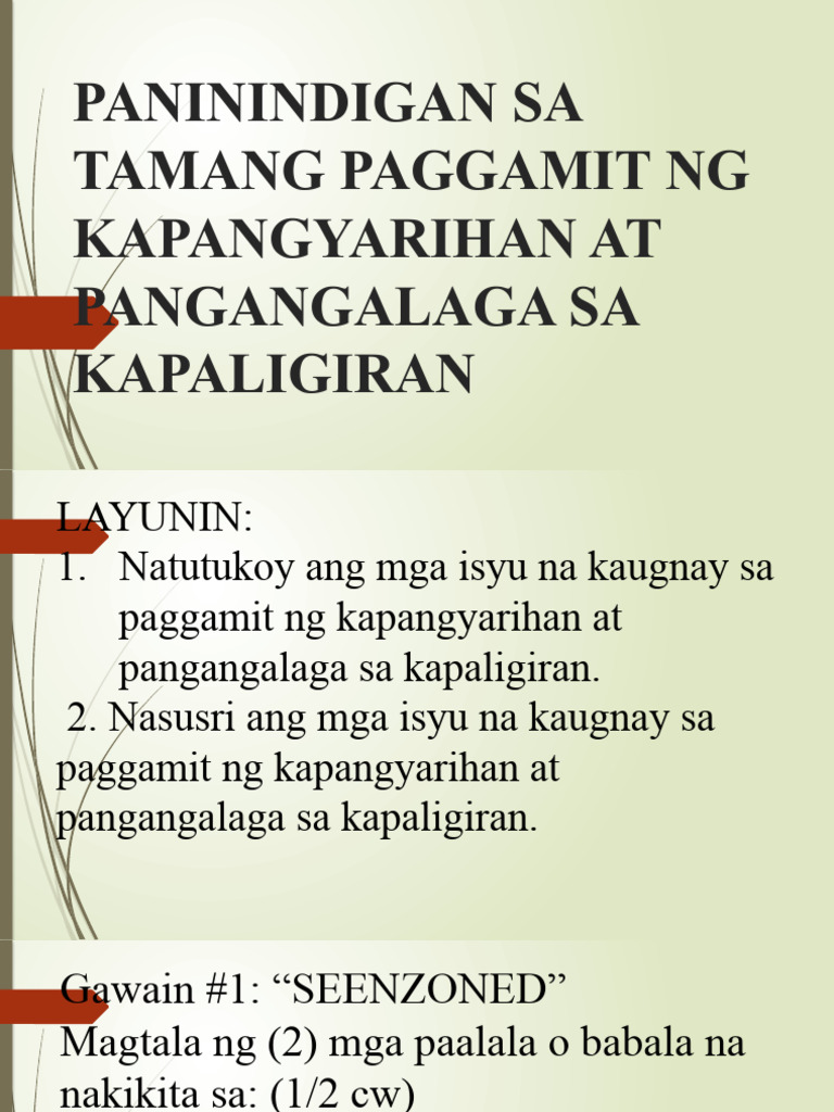 Paninindigan Sa Tamang Paggamit NG Kapangyarihan at Pangangalaga Sa Kapaligiran | PDF ...