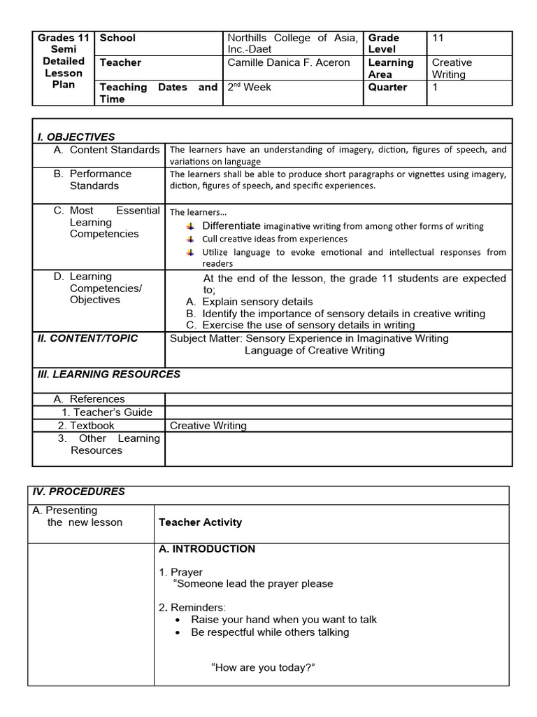 Creative Writing 2nd Week | PDF | Experience | Learning