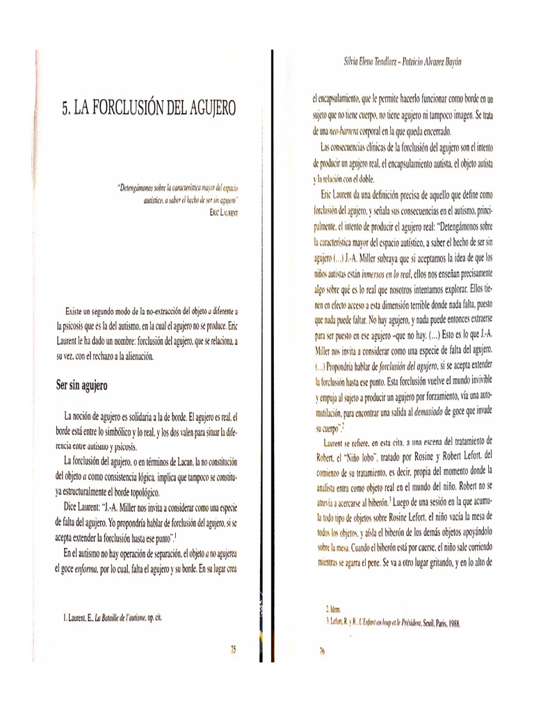 La Forclusión Del Agujero - Silvia Tendlarz y Patricio Bayón | PDF