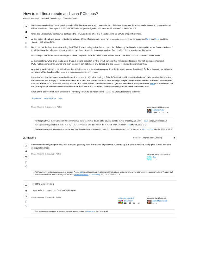 Linux PCIe Bus Rescan Issue Fix | PDF | Booting | Device Driver