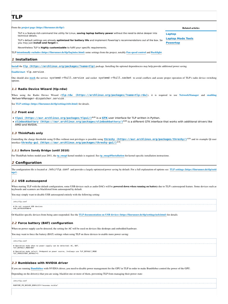 TLP - ArchWiki | PDF | Device Driver | Computer Hardware