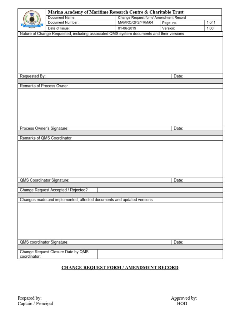Change Request Form for QMS Records | PDF