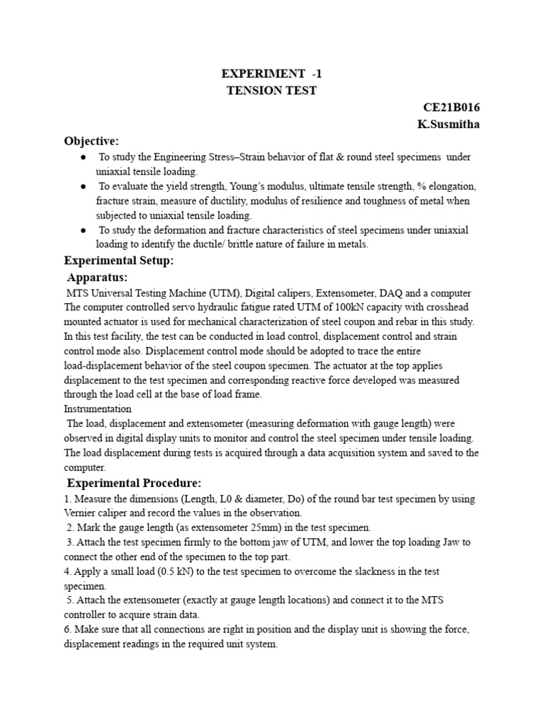 Experiment - 1 | PDF | Deformation (Engineering) | Ductility