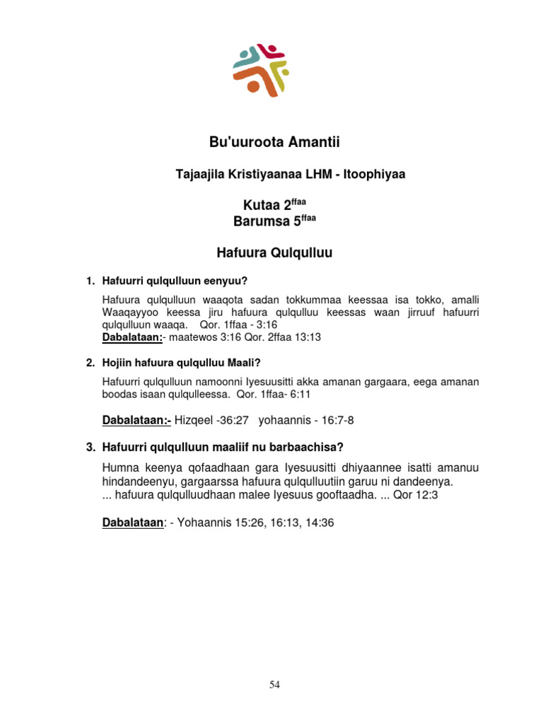 Book 2 Lesson 5 Ethiopia Oromifa Amantii Kiristyaanaa BCC | PDF