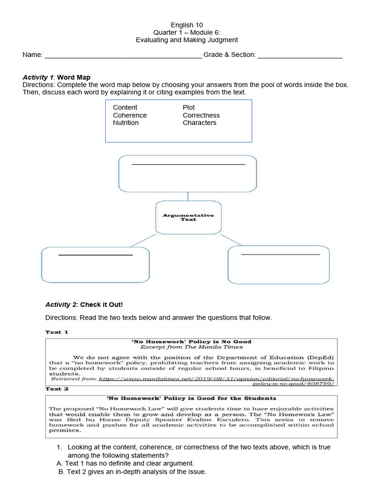 Actsheet Eng10 M6 | PDF | Career & Growth