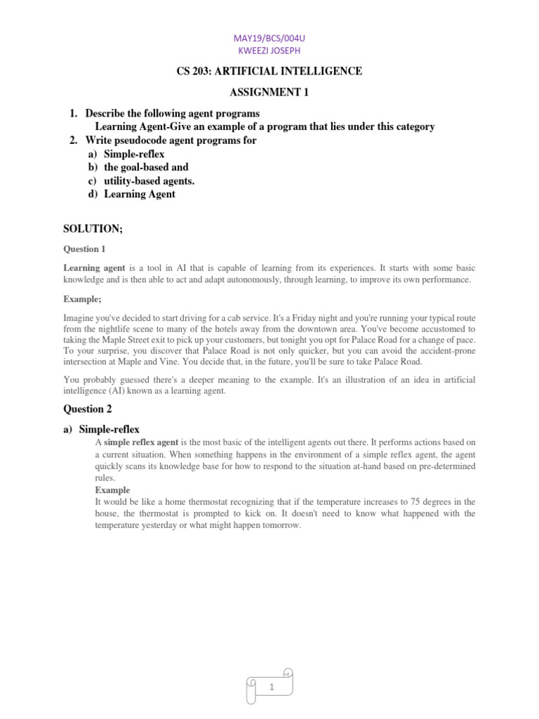 Ai Assignment 1 | PDF | Artificial Intelligence | Intelligence (AI) & Semantics