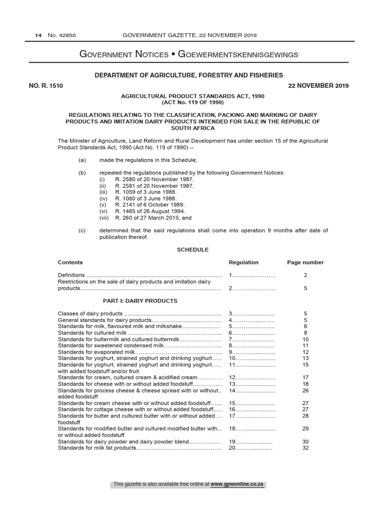 Dairy Products and Imitation Standard - Rsa | PDF | Yogurt | Milk