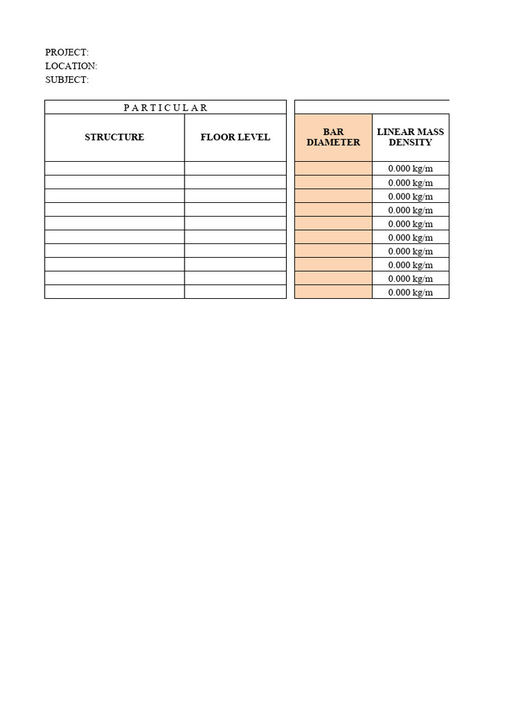 Rebar Estimate Template | PDF | Science & Mathematics