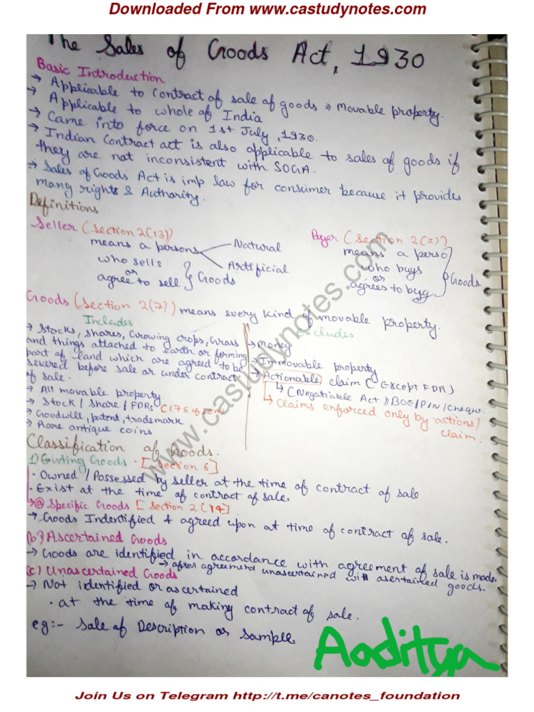 Sales of Goods Act Notes 2 | PDF