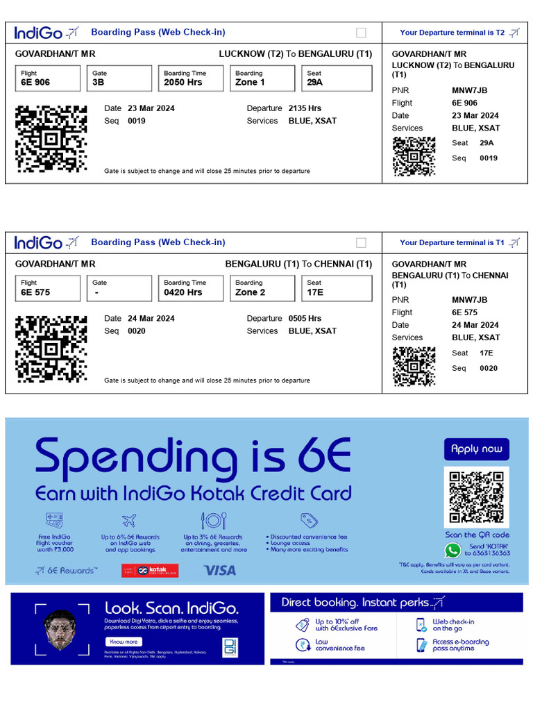 6E 906 3B 2050 Hrs Zone 1 29A: Boarding Pass (Web Check In) | PDF
