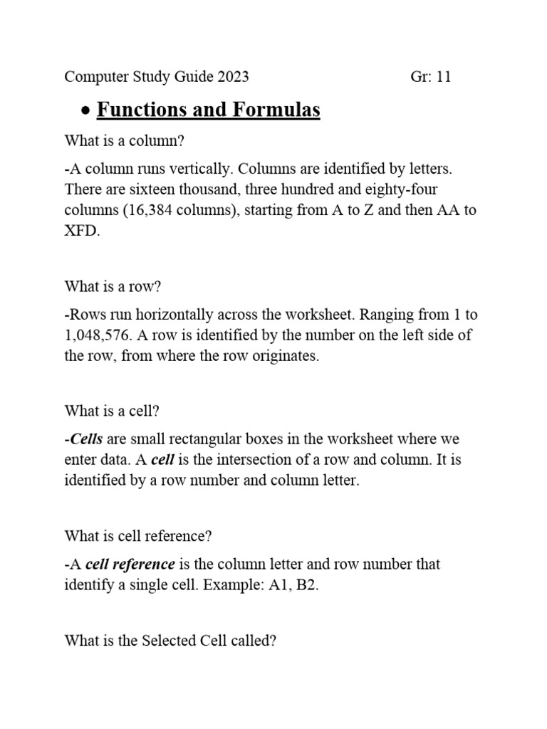 Computer Study Guide 2023 | PDF | Formula | Function (Mathematics)