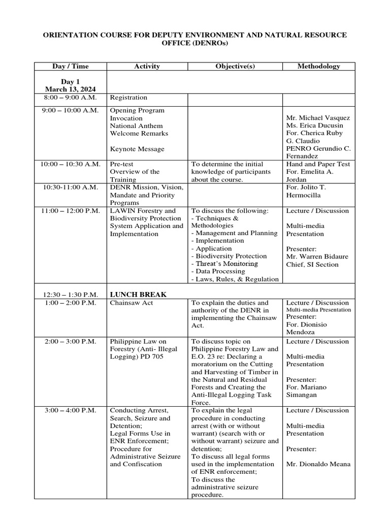 ORIENTATION COURSE FOR DEPUTY ENVIRONMENT AND NATURAL RESOURCE OFFICE ...