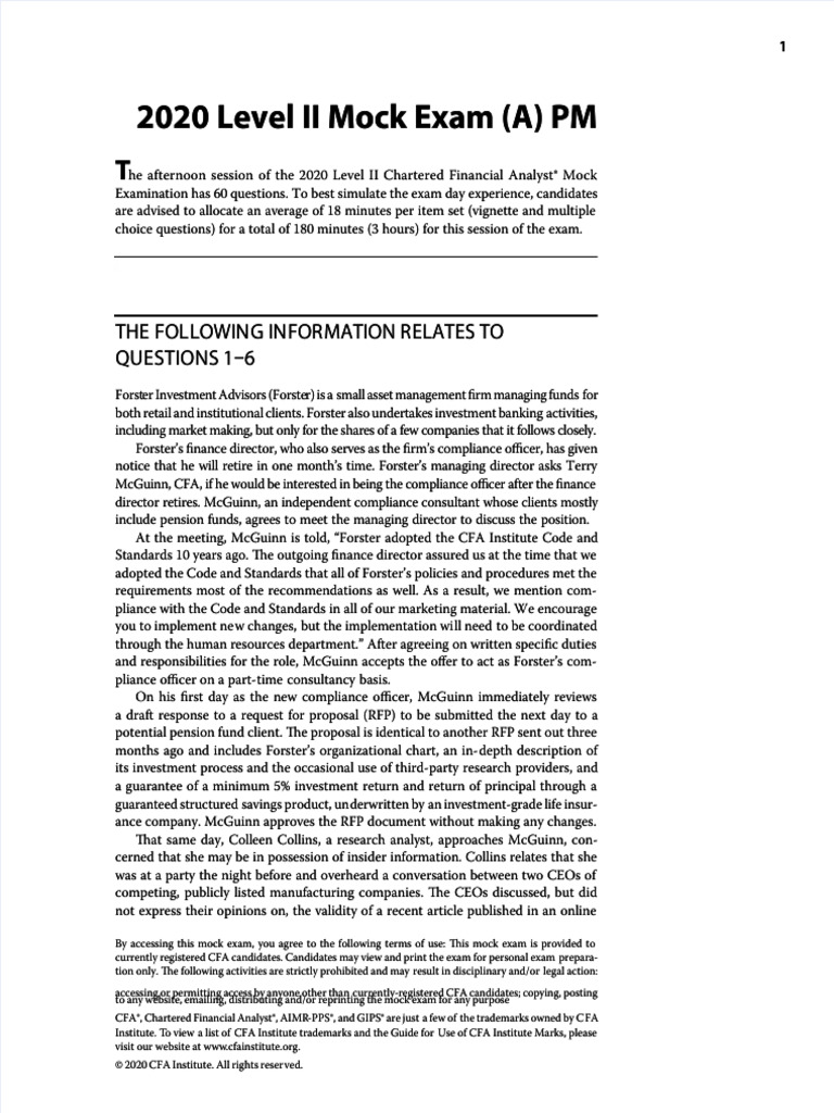 CFA 2020 L2 Mock Exam A Afternoon Session With Solutions PDF | PDF