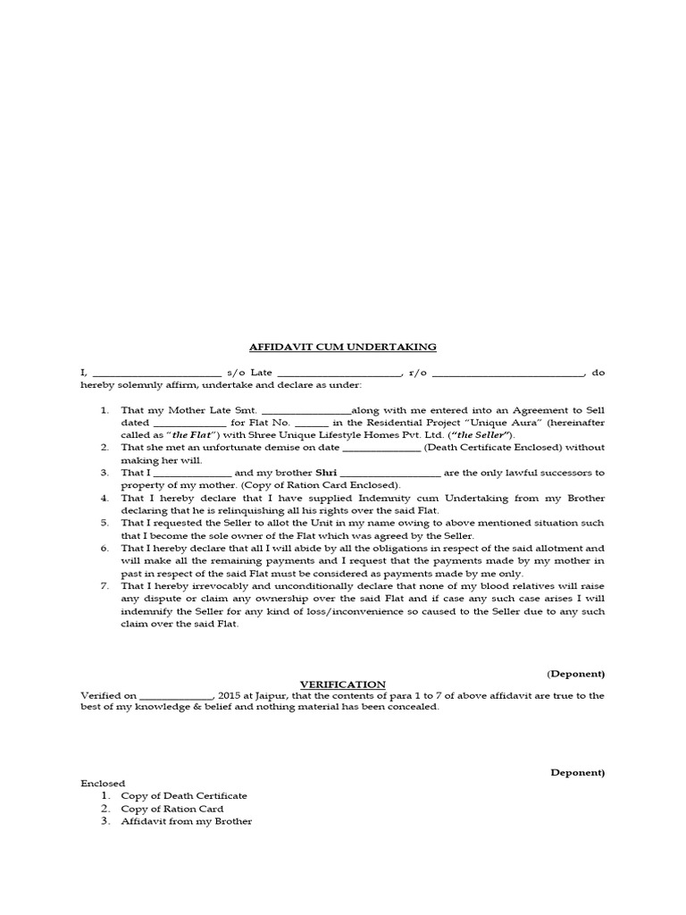 AFFIDAVIT CUM UNDERTAKING Dead Mother Case | PDF AFFIDAVIT CUM UNDERTAKING Dead Mother Case | PDF