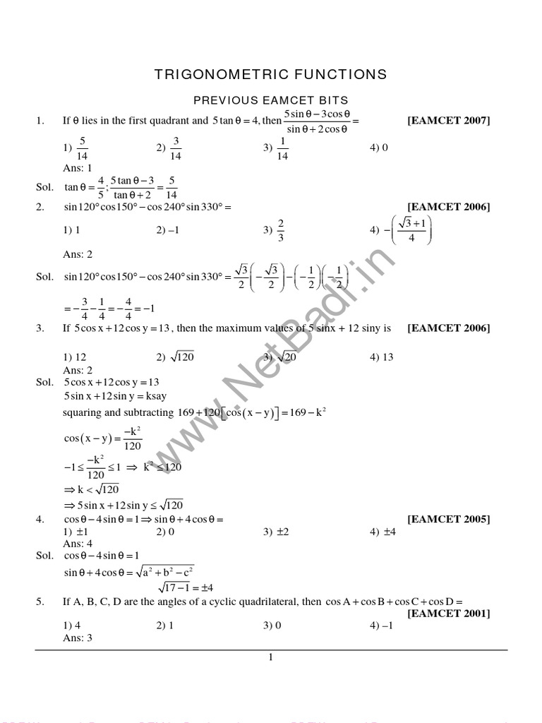 Trigonometric Functions Pdf Mathematical Objects Functions And Mappings