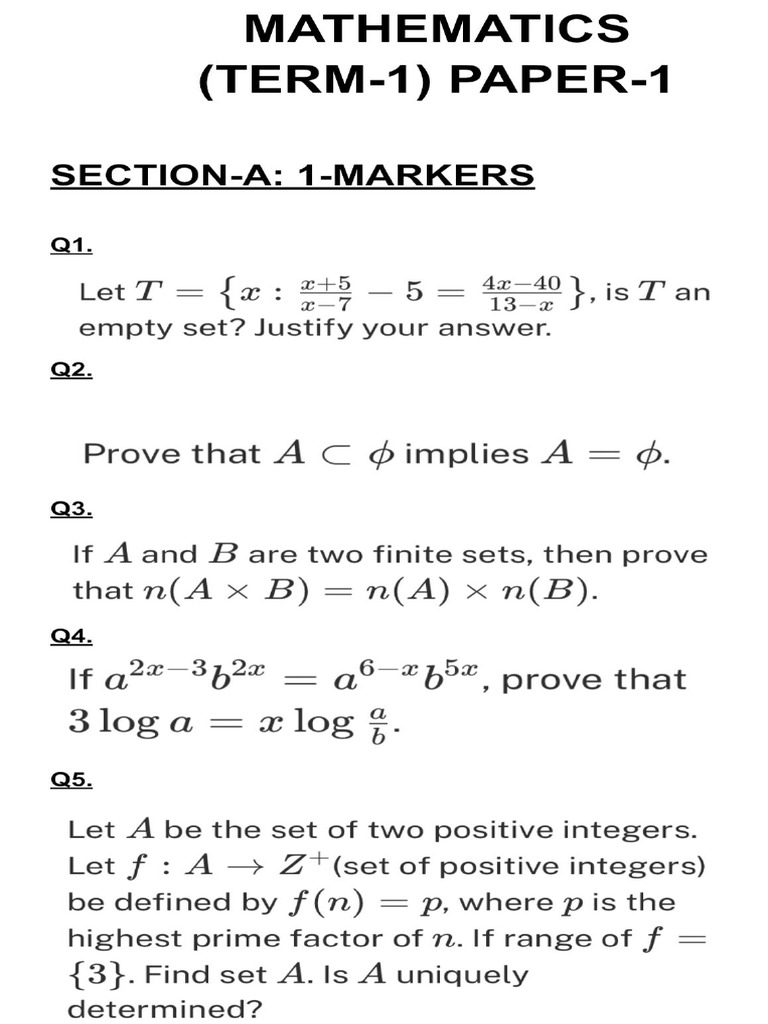 Class 11: Maths Term-1 Paper-1 | PDF