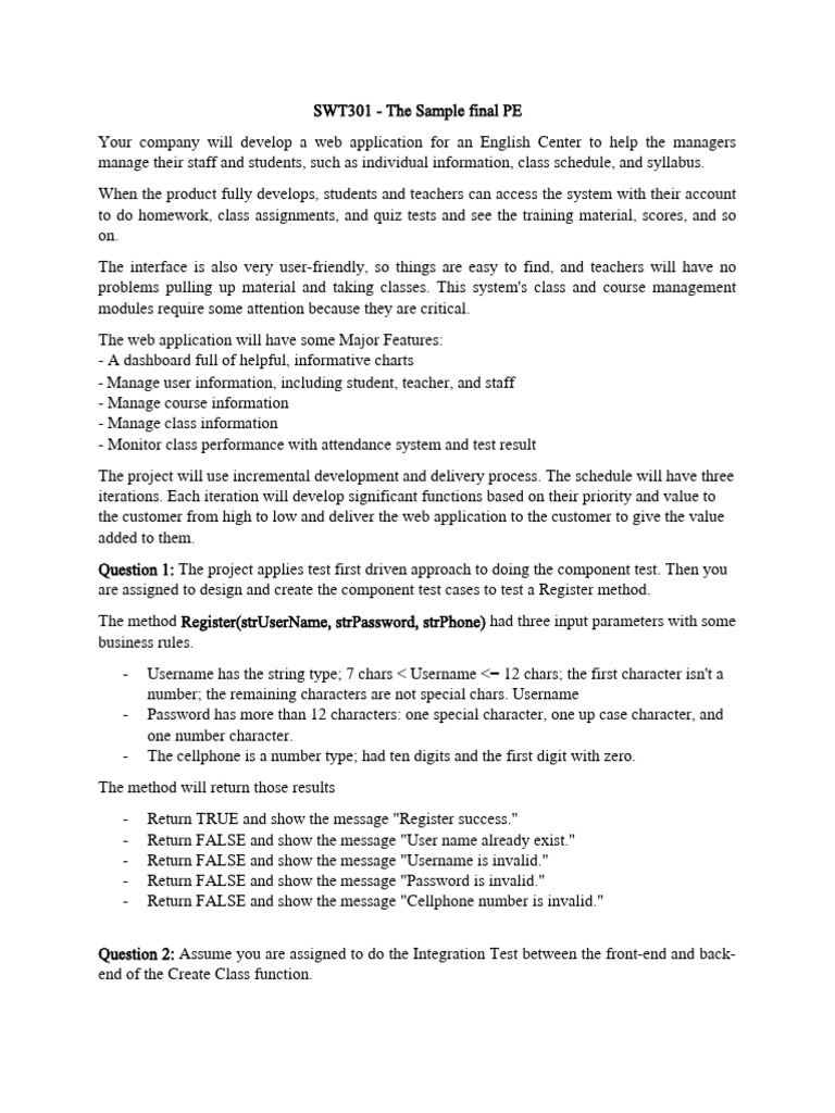 SWT301 Sample Final PE | PDF | Computer Programming | Software Engineering