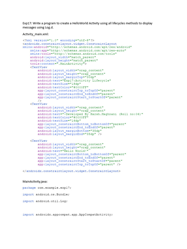 Exp 17 | Download Free PDF | Android (Operating System) | Personal Digital Assistant