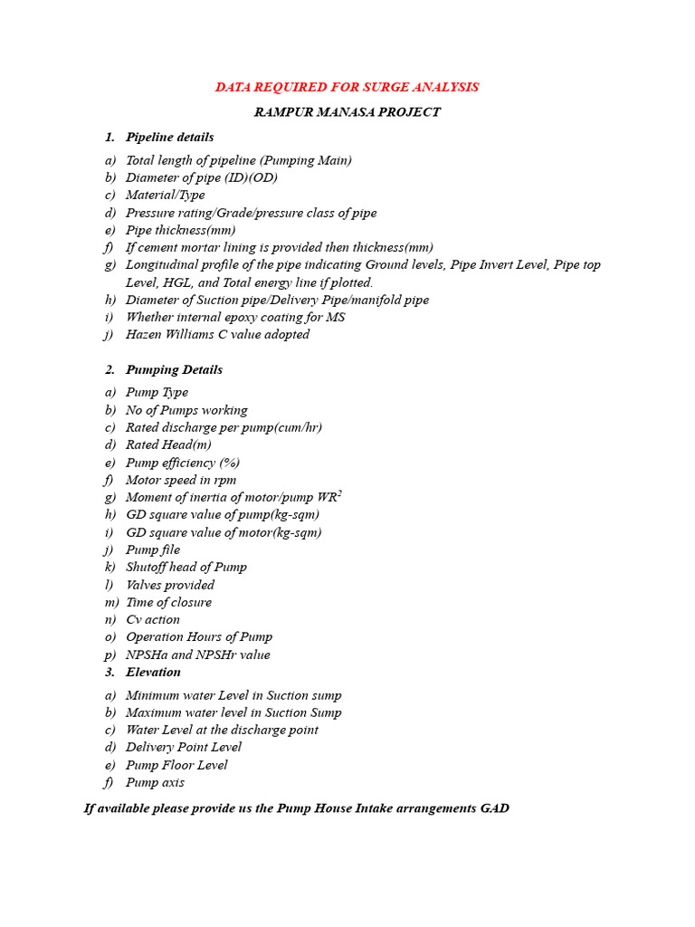Surge Analysis Data Requirements | PDF | Science & Mathematics | Computers