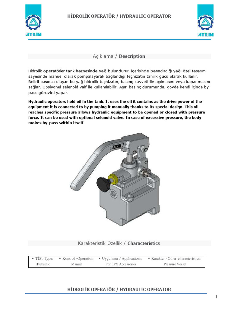 Hydraulic Operator (ATILIM MAKINE) | PDF