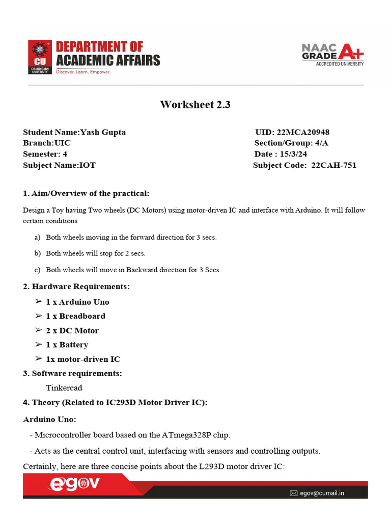 Worksheet 2.3 | Download Free PDF | Arduino | Electrical Circuits