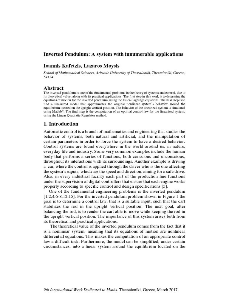 Inverted pendulum - A system with innumerable applications | PDF ...