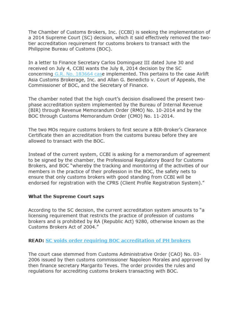 The Chamber of Customs Brokers | PDF | Customs | Government