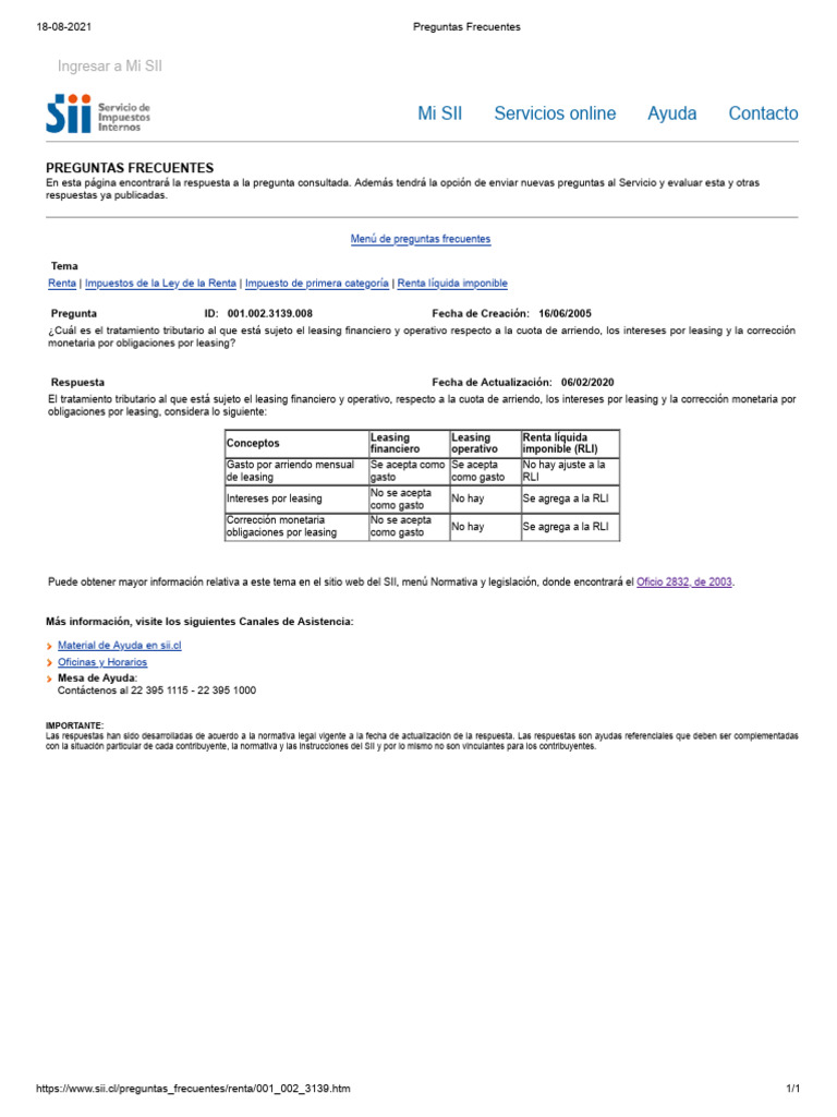 Leasing SII | PDF | Impuestos