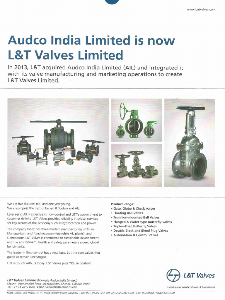 Audco India Is L&T Valves | PDF