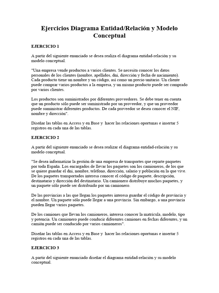 Ejercicios Base de Datos | PDF | Bases de datos | Documento de identidad