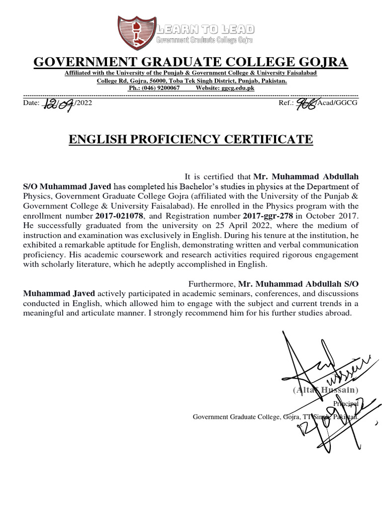 3-English Proficiency Certificate | PDF