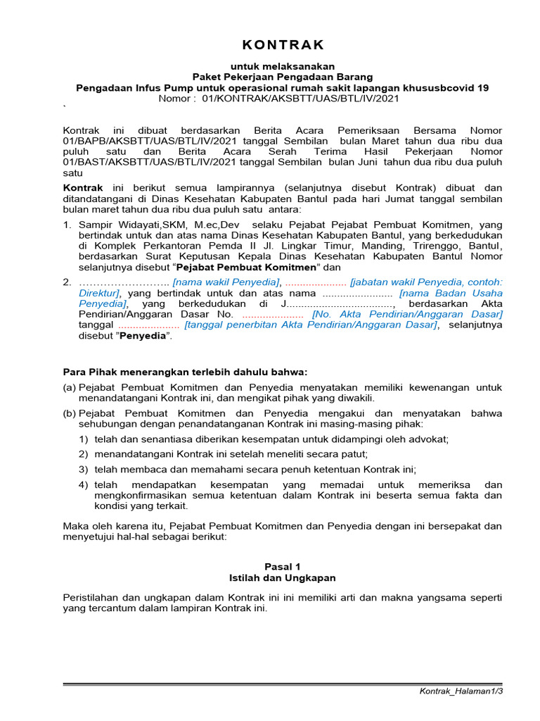 Kontrak BTL | PDF | Pengelolaan Keuangan & Uang