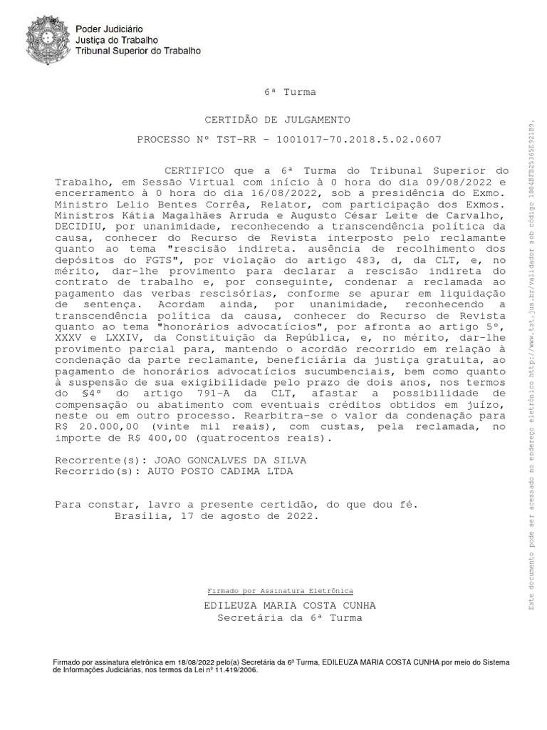 TST - Certidao de Julgamento | PDF | Governo | Direito Público