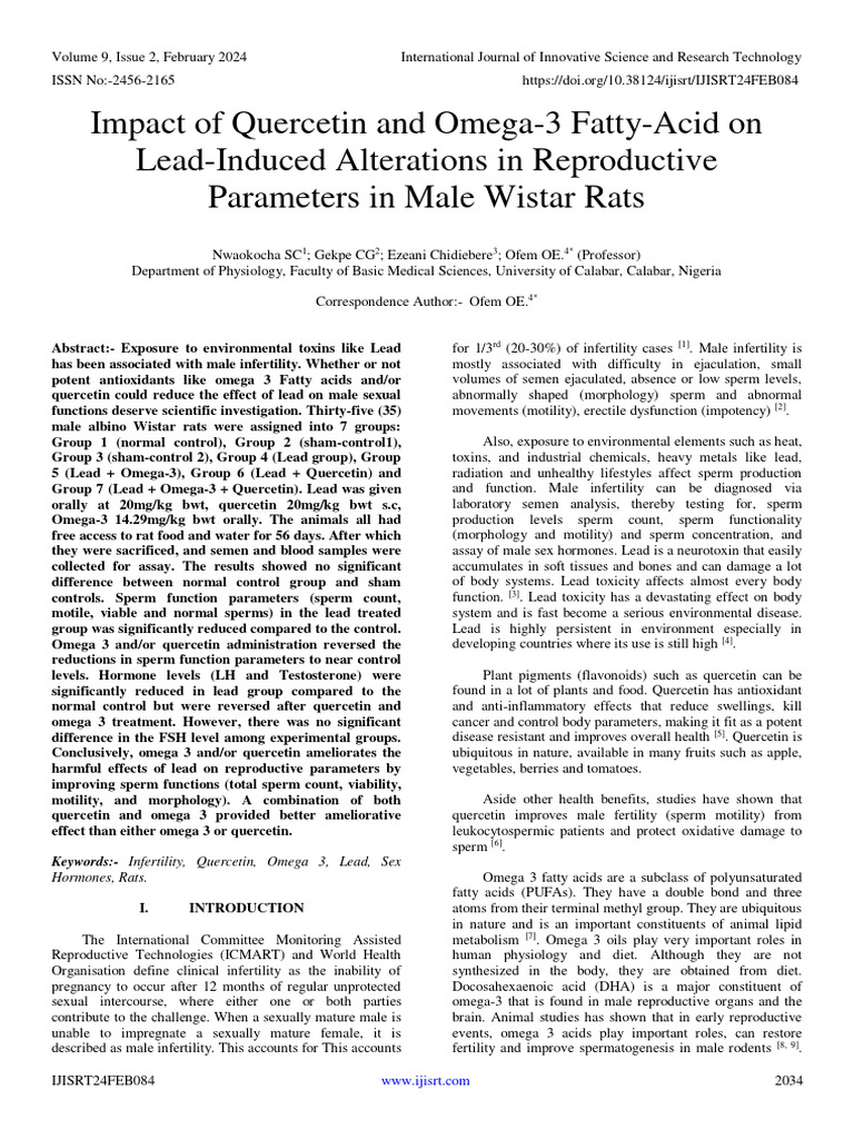 Impact of Quercetin and Omega-3 Fatty-Acid On Lead-Induced Alterations ...