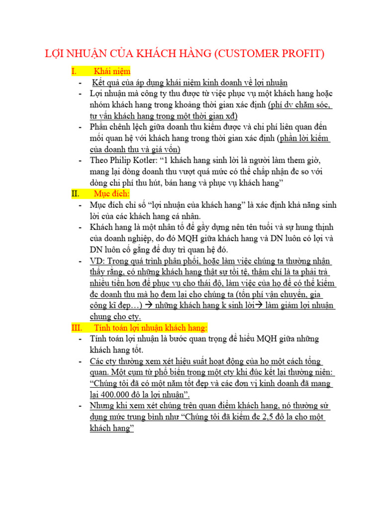 LỢI NHUẬN CỦA KHÁCH HÀNG | PDF