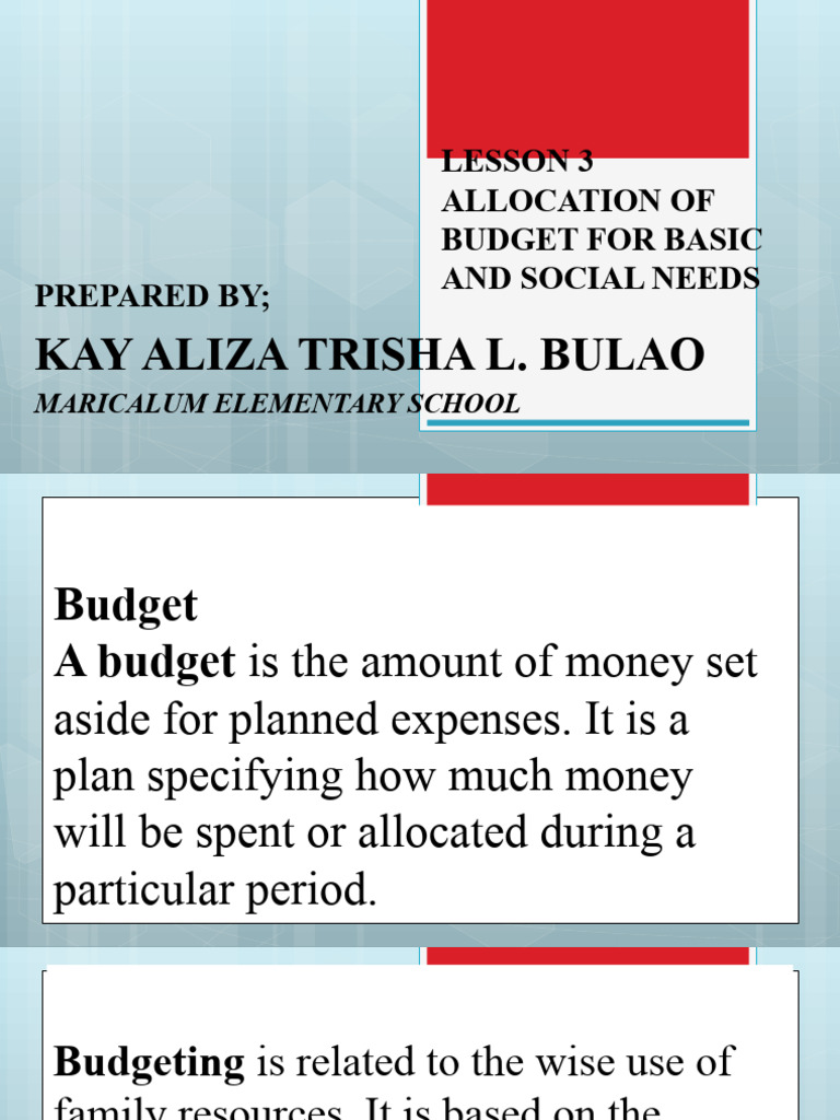 TLE 6 PPT Q3 - Allocation of Budget For Basic and Social Needs | PDF ...