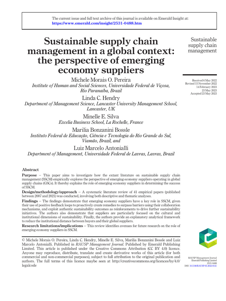 Sustainable Supply Chain Management in A Global Context The Perspective ...