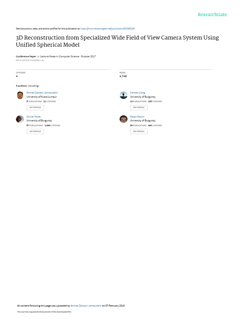 3D_Reconstruction_Using_Unified_Spherical_Model | PDF | Matrix (Mathematics) | Mathematical Concepts