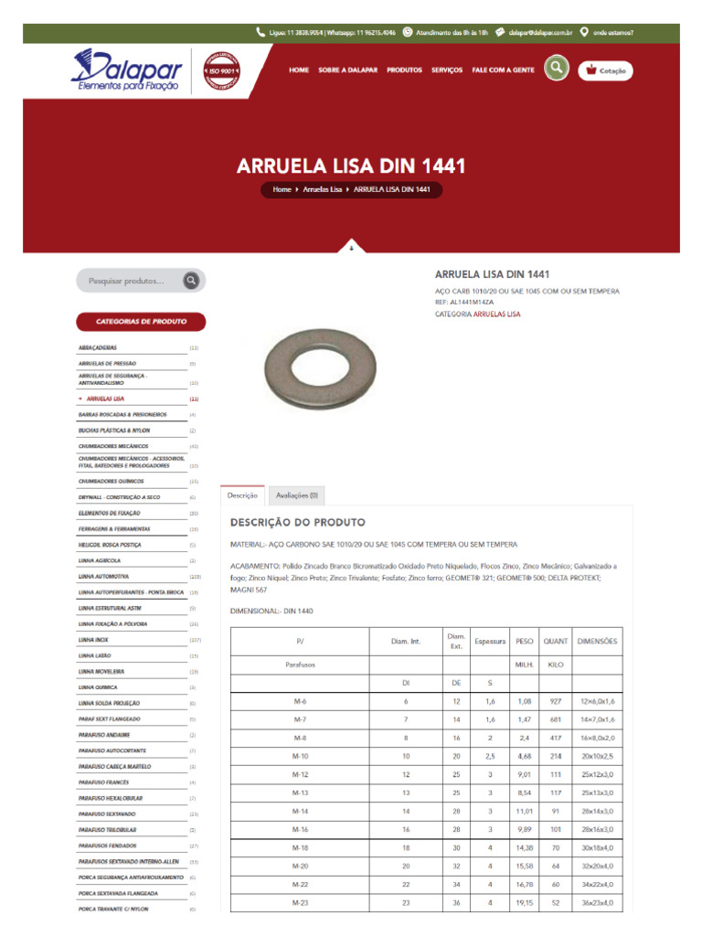 Screencapture Dalapar BR Produto Arruela Lisa Din 1441 2024 04 10 08 - 17 - 04 | PDF