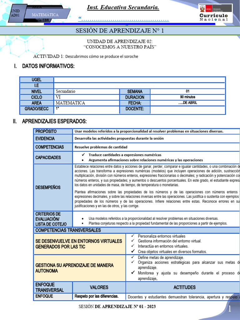 SES 1 MAT 1° UNID 02 | PDF | Aprendizaje | Enseñando