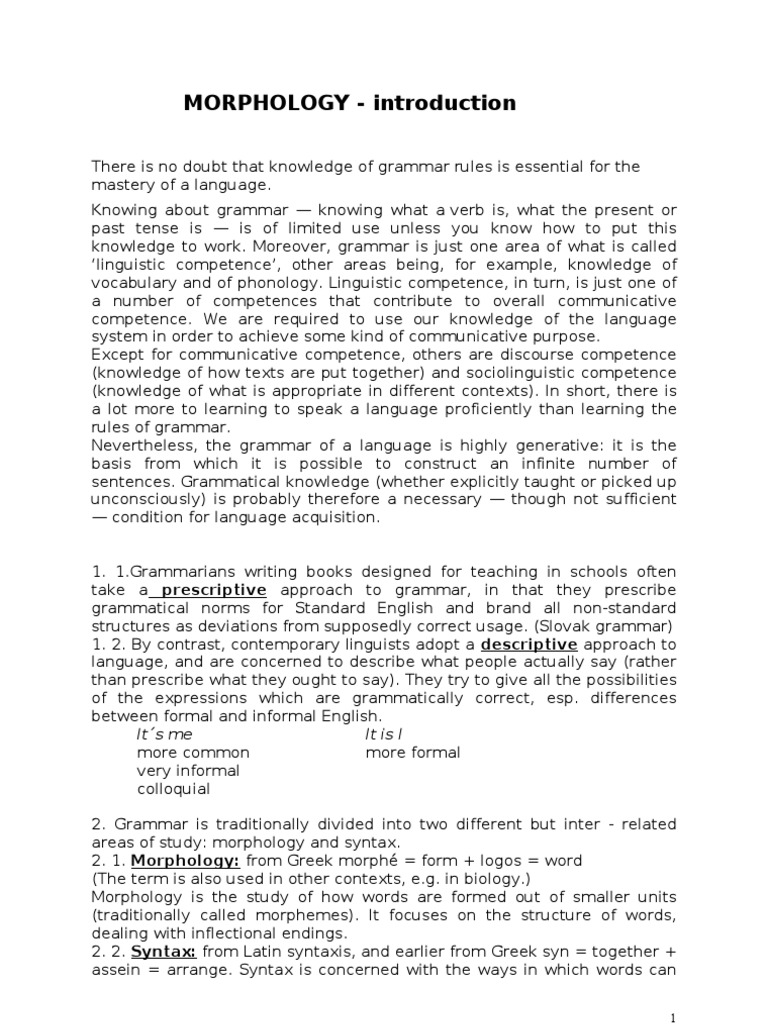 Lecture1 MORPHOLOGY1 | PDF | Morphology (Linguistics) | Word