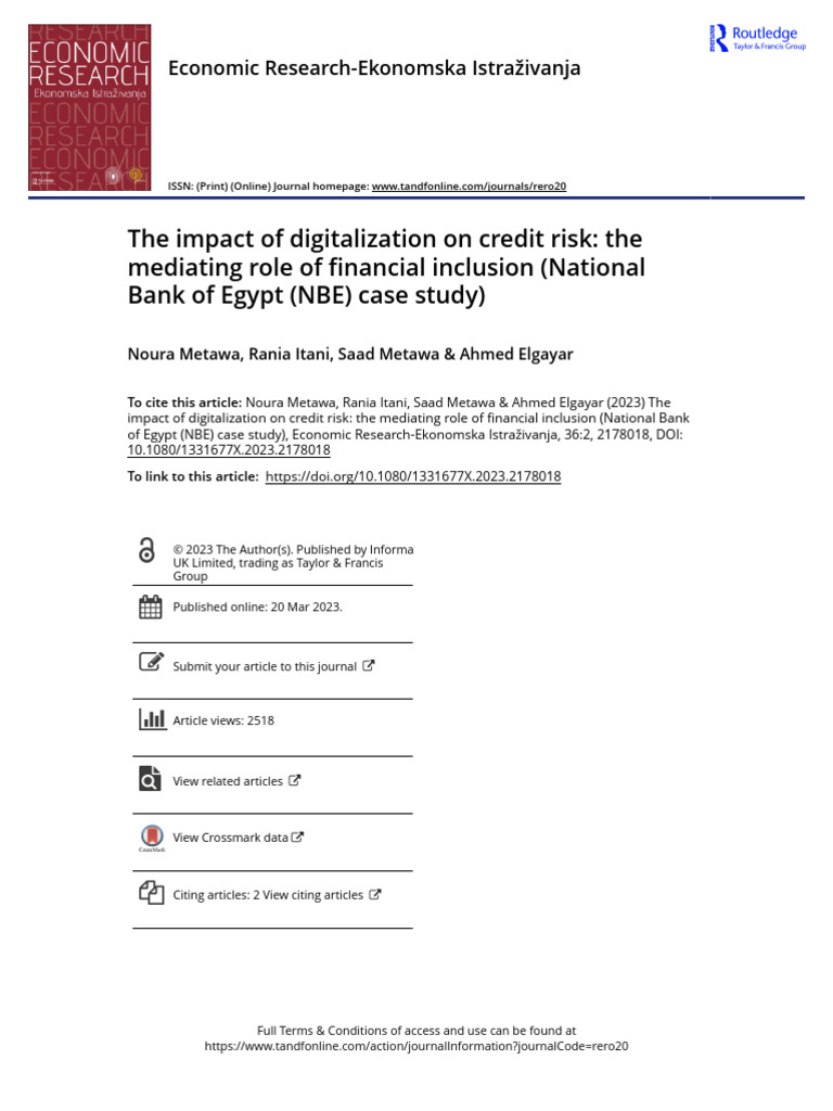 The Impact of Digitalization On Credit Risk The Mediating Role of Financial Inclusion National ...